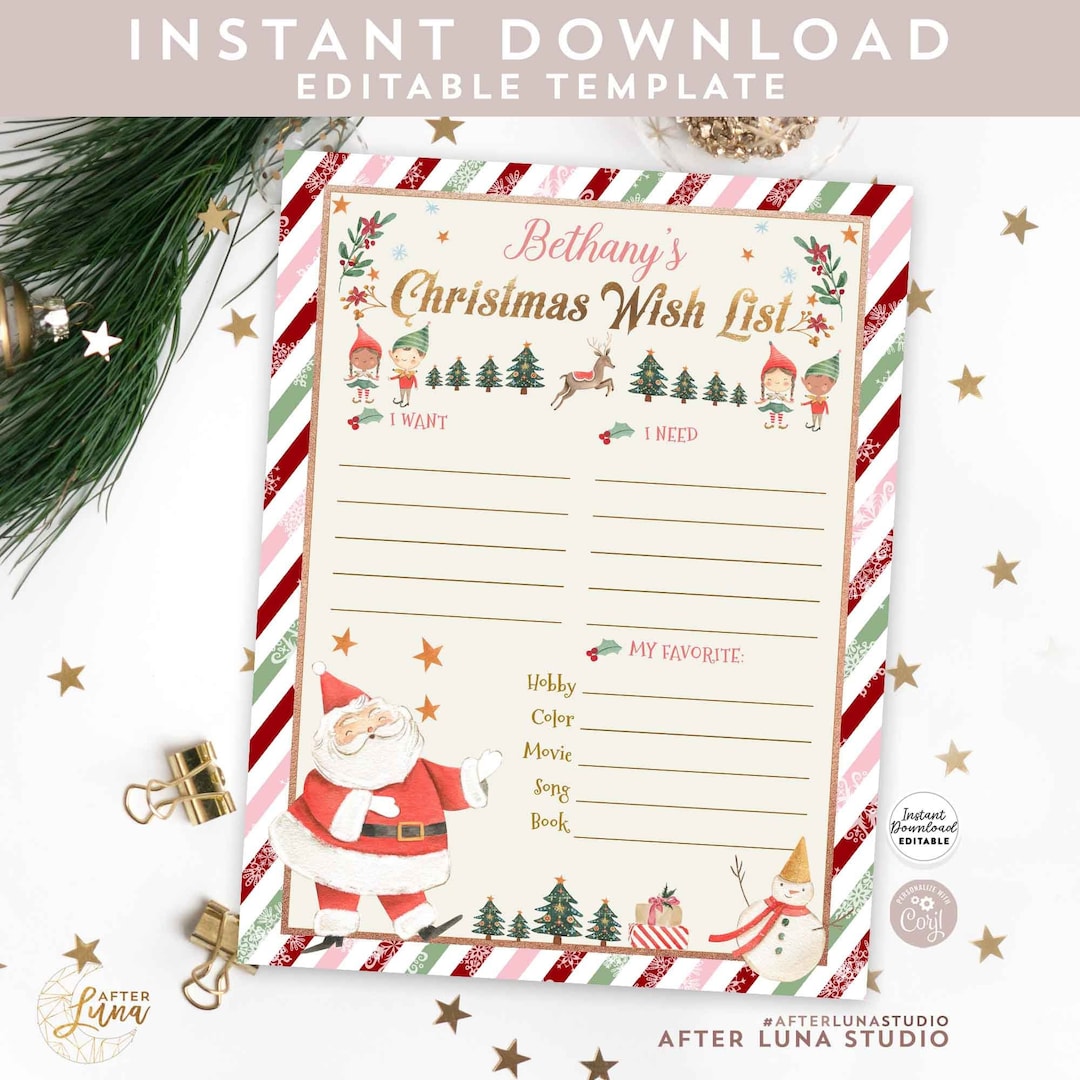 EDITABLE Personalized Pink Christmas Wish List Christmas Traditions ...
