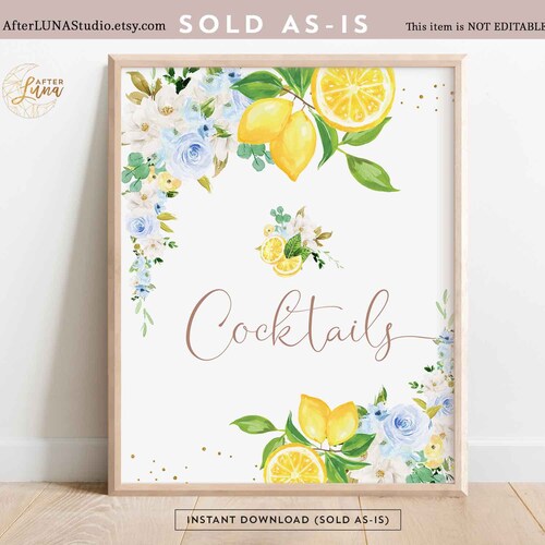 Editable Blue Citrus Lemon Bridal Shower Welcome Sign Rustic | Etsy