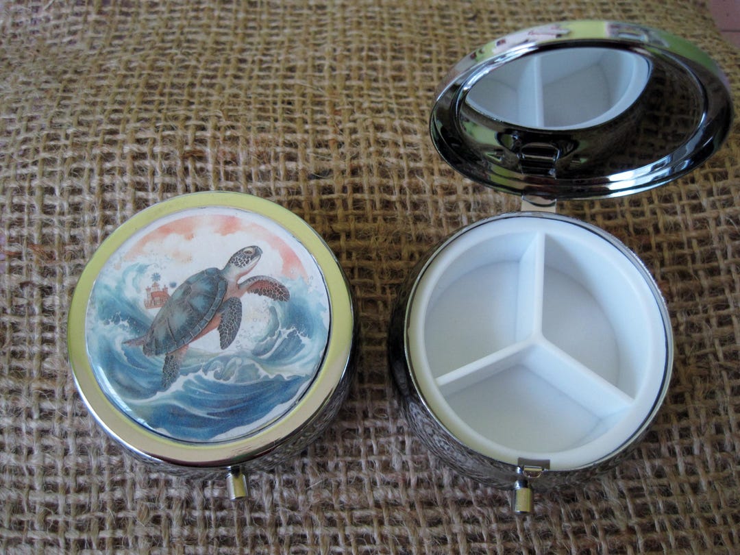 Sea Turtle Themed Three-compartment Pill Box (choose Your Image) - Etsy