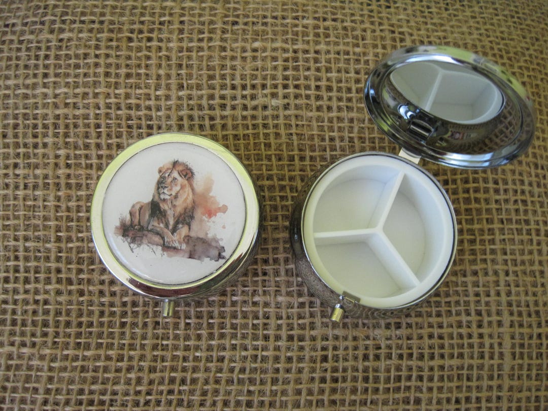 Lion Themed Three-compartment Pill Box (choose Your Image) - Etsy