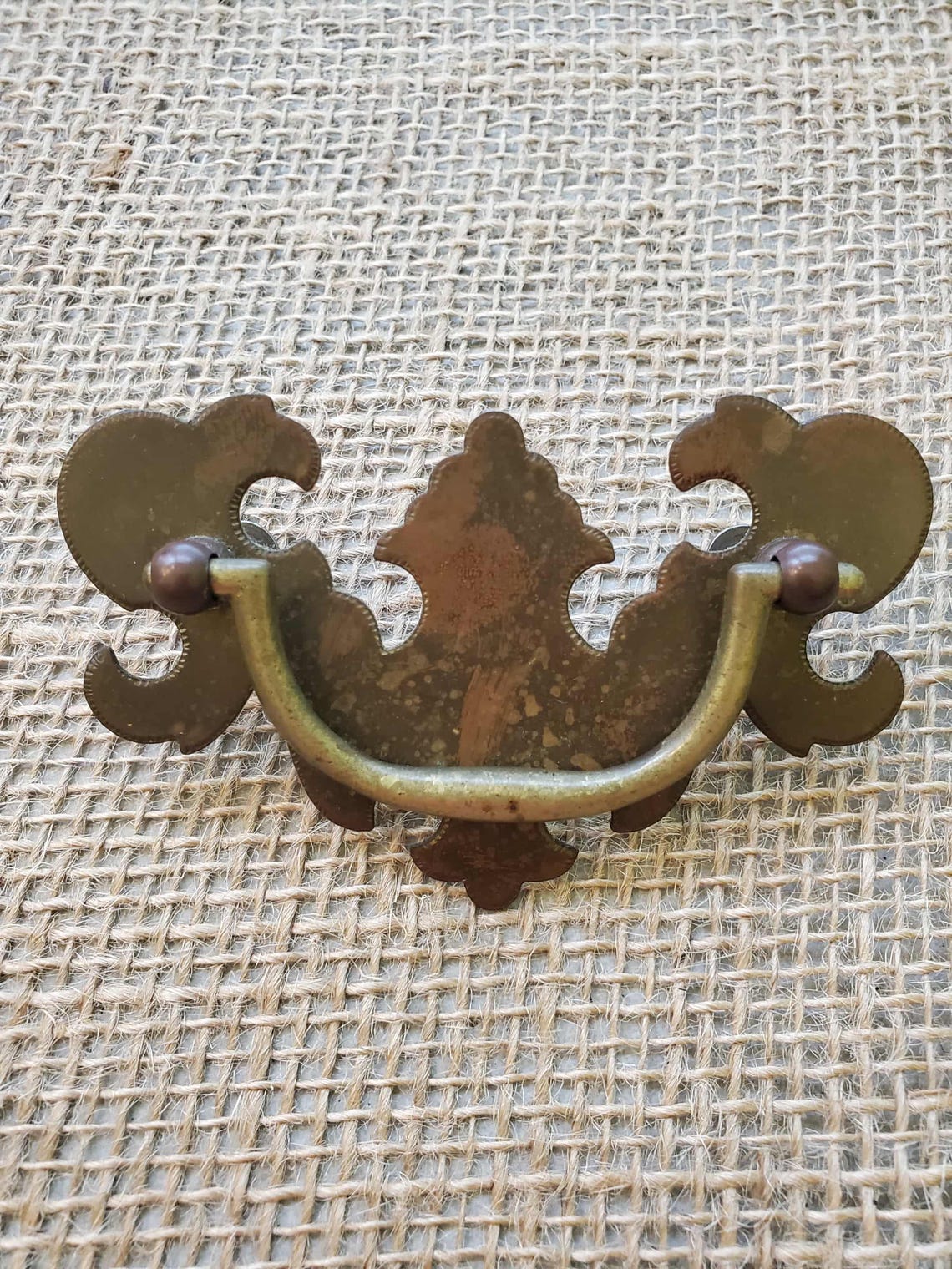 Vintage Flat Bat Drop Bail Pull Handle Solid Dark Aged Brass 2-1/2 ...