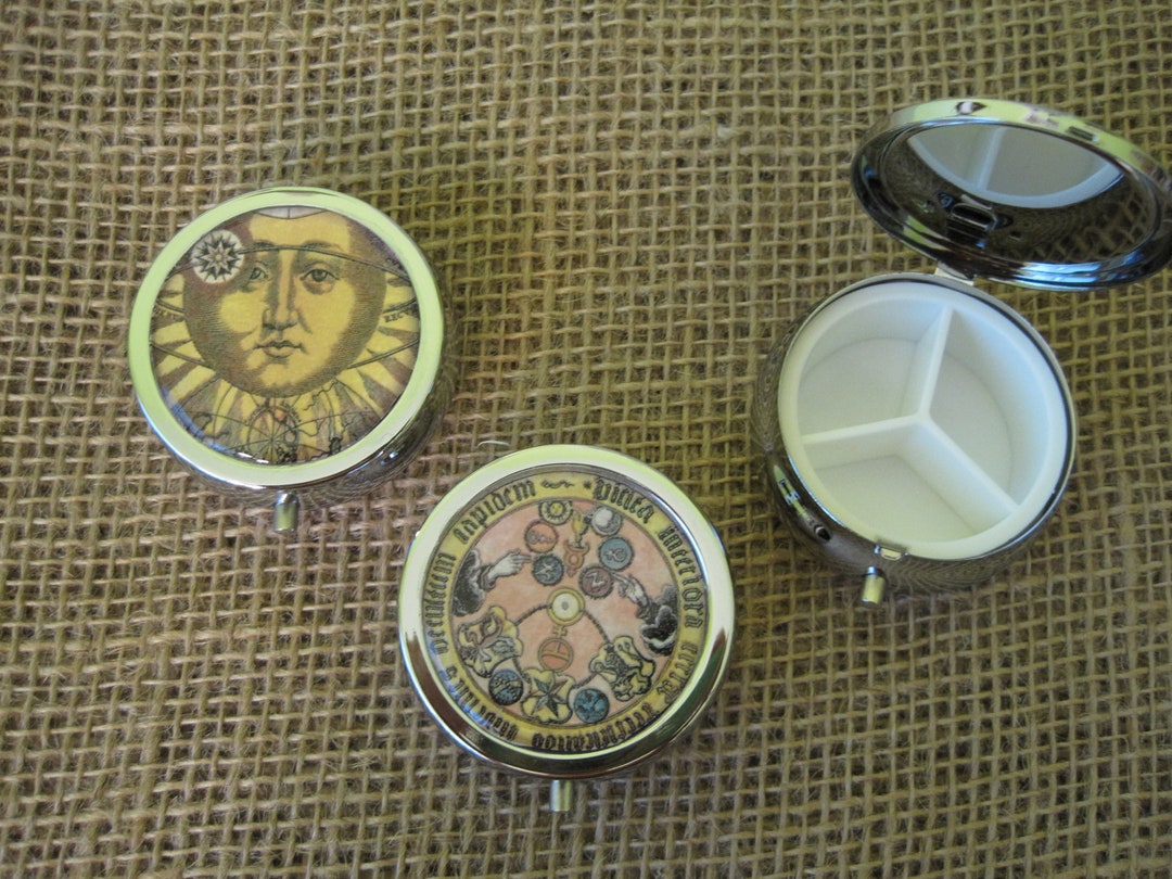 Alchemy Symbols Themed Three Compartment Pill Box OR Compact Mirror ...