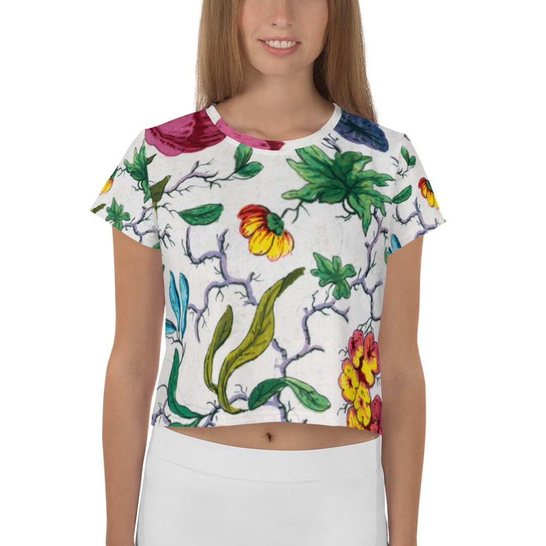 Camiseta corta con estampado integral, diseño floral con dibujo: regalo ...