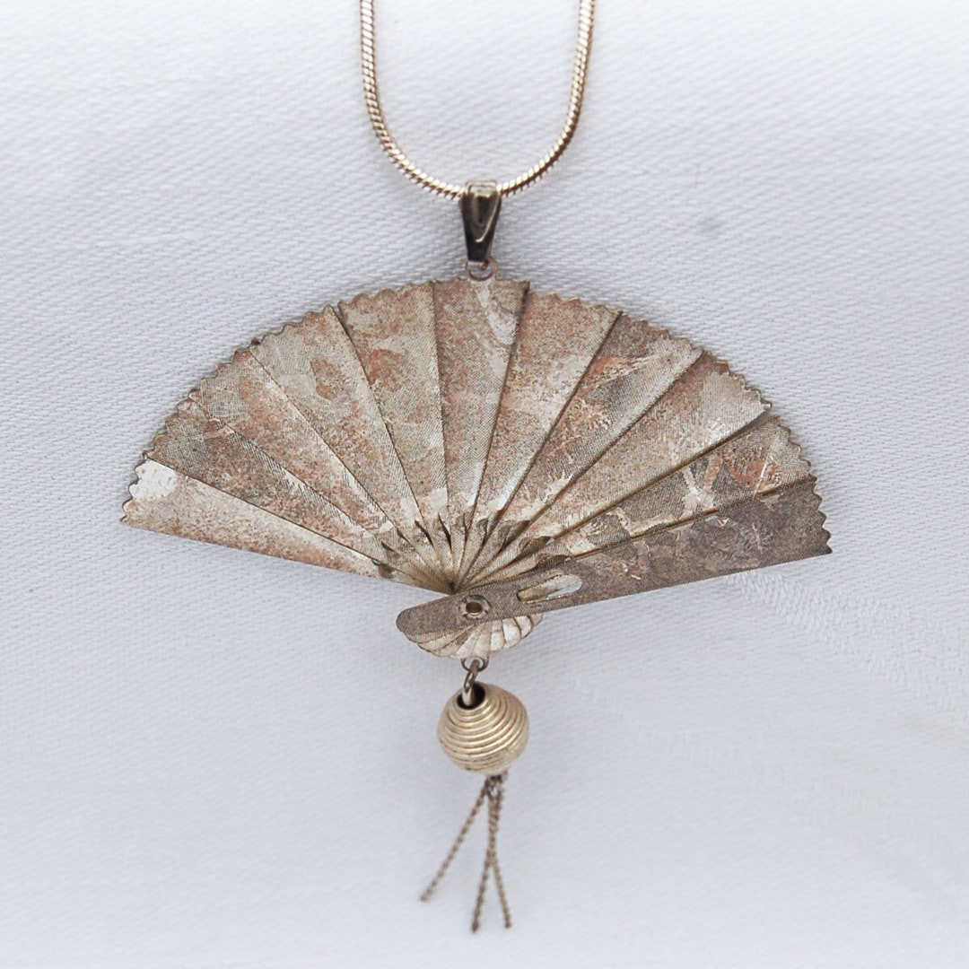 Rare Antique Silver Pendant - Hand Fan That Shuts and Opens. RARE ITEM ...