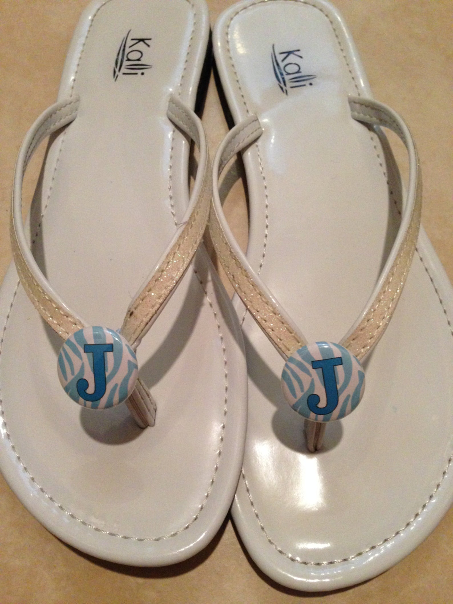 Zebra Print Single Initial Monogram Flip Flop Buttons. Custom | Etsy