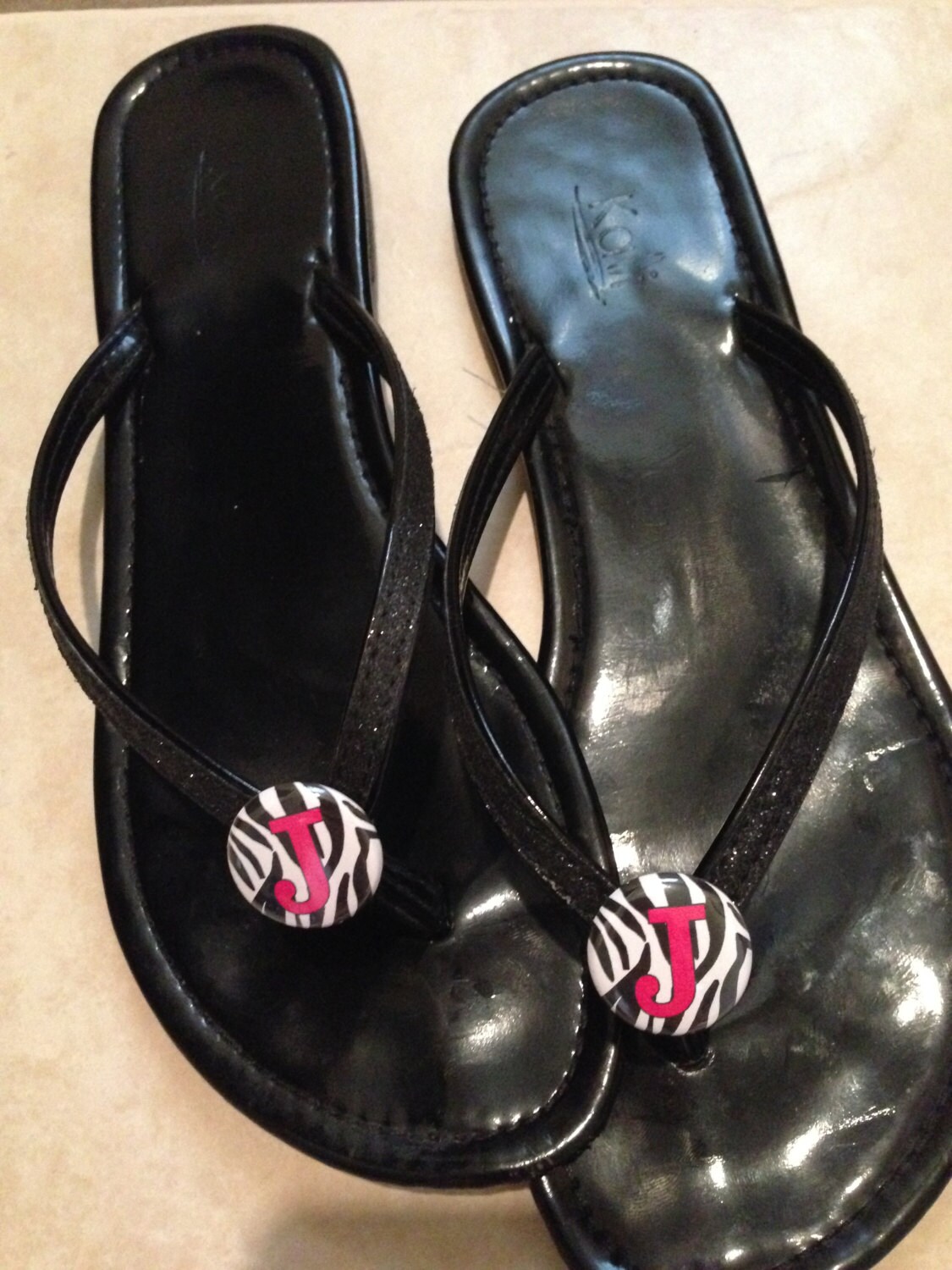 Zebra Print Single Initial Monogram Flip Flop Buttons. Custom | Etsy
