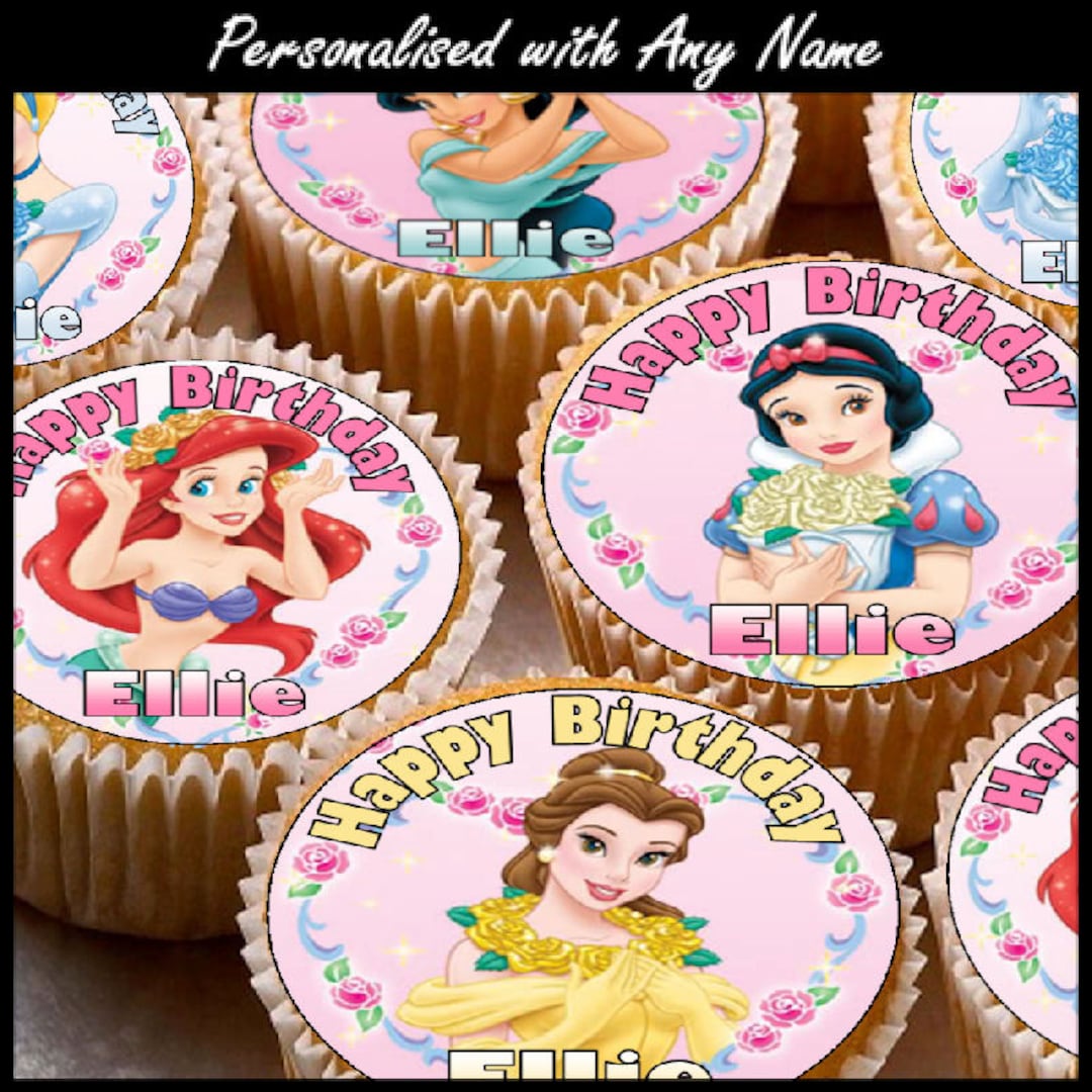 24 X Personalised Disney Princess Mix Cup Cake Toppers With Any Name - Etsy