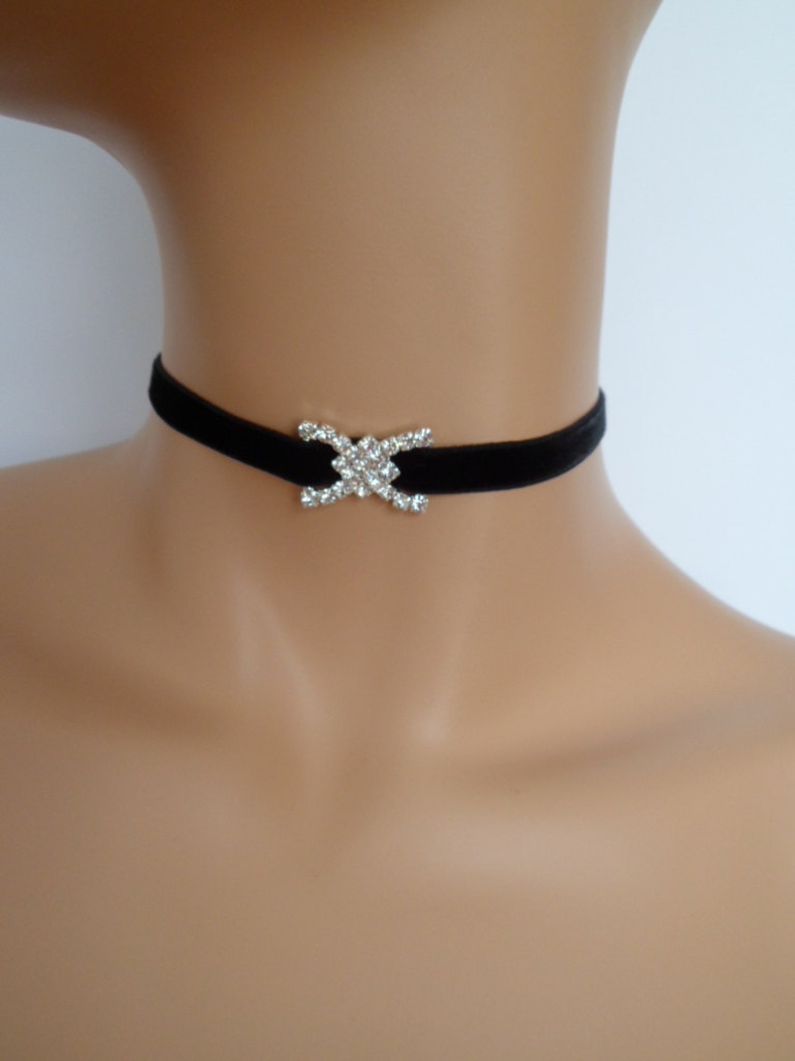 Black Velvet Choker Crystal Bow Choker Bridal Necklace Etsy