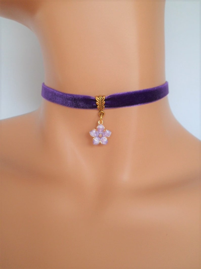 Purple Velvet Choker Purple Flower Choker Flower Necklace Etsy