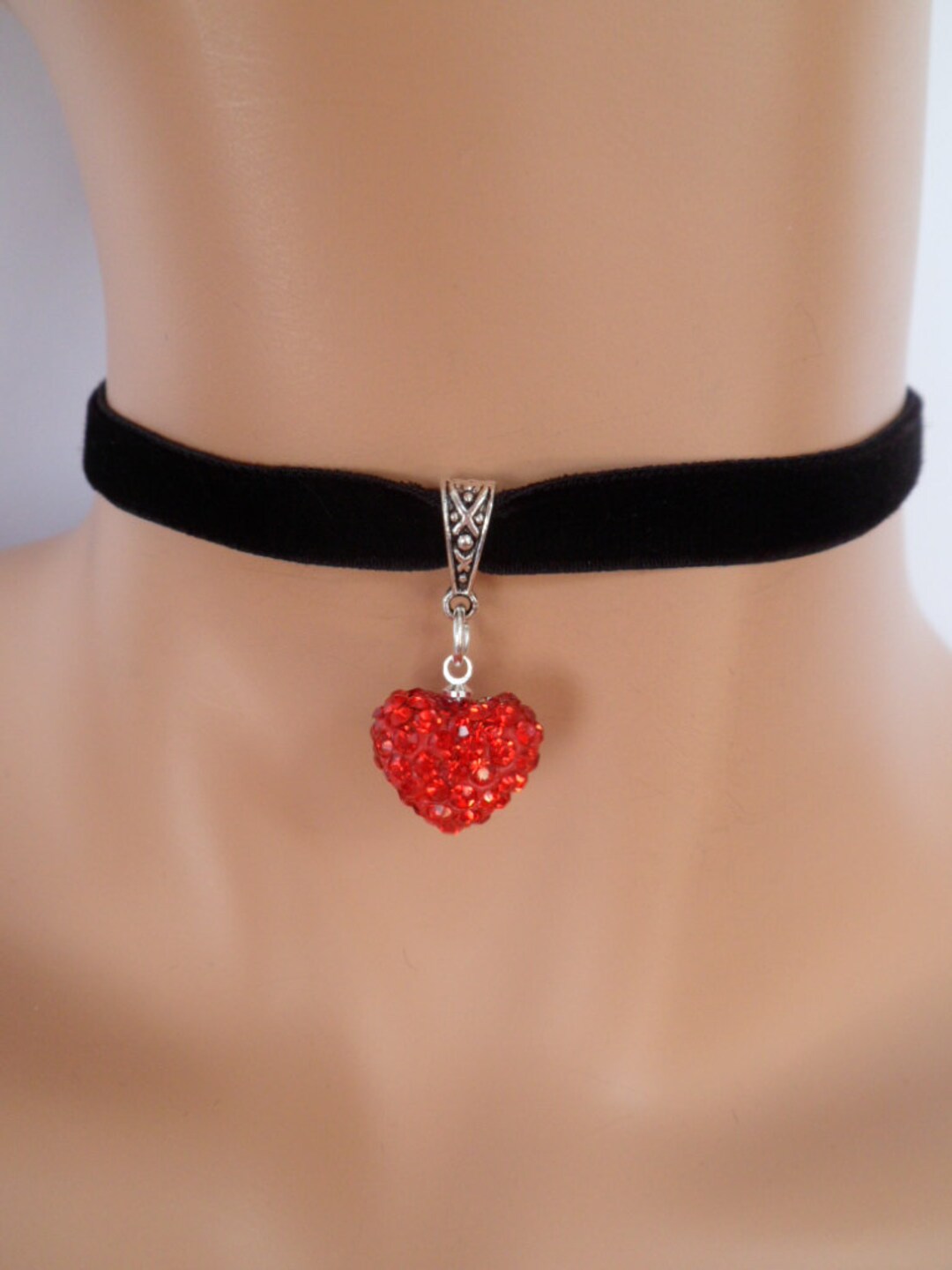 Red Heart Choker, Black Velvet - Etsy