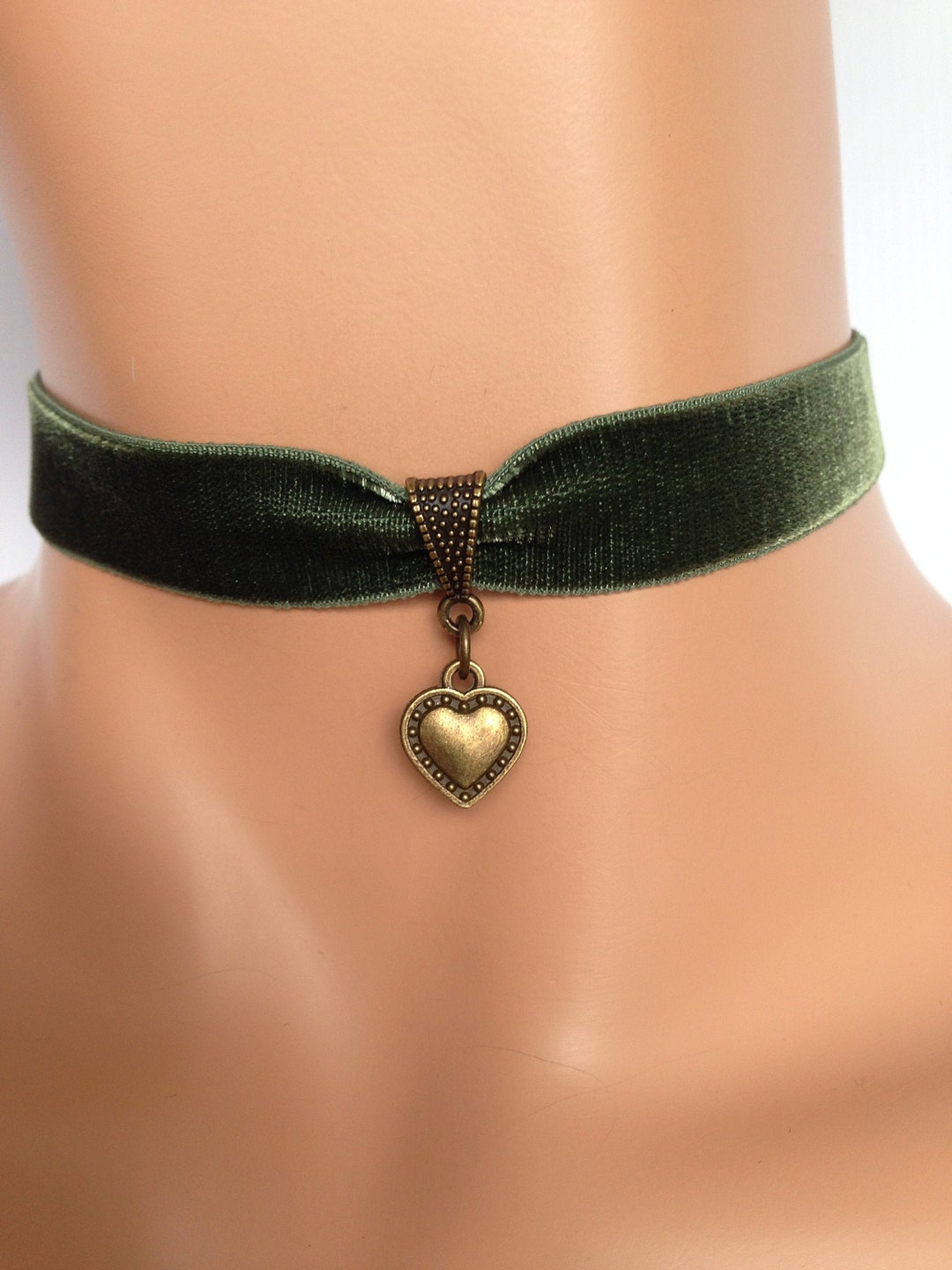 Velvet Heart Choker, Green Velvet Choker, Heart Velvet Choker, Heart ...