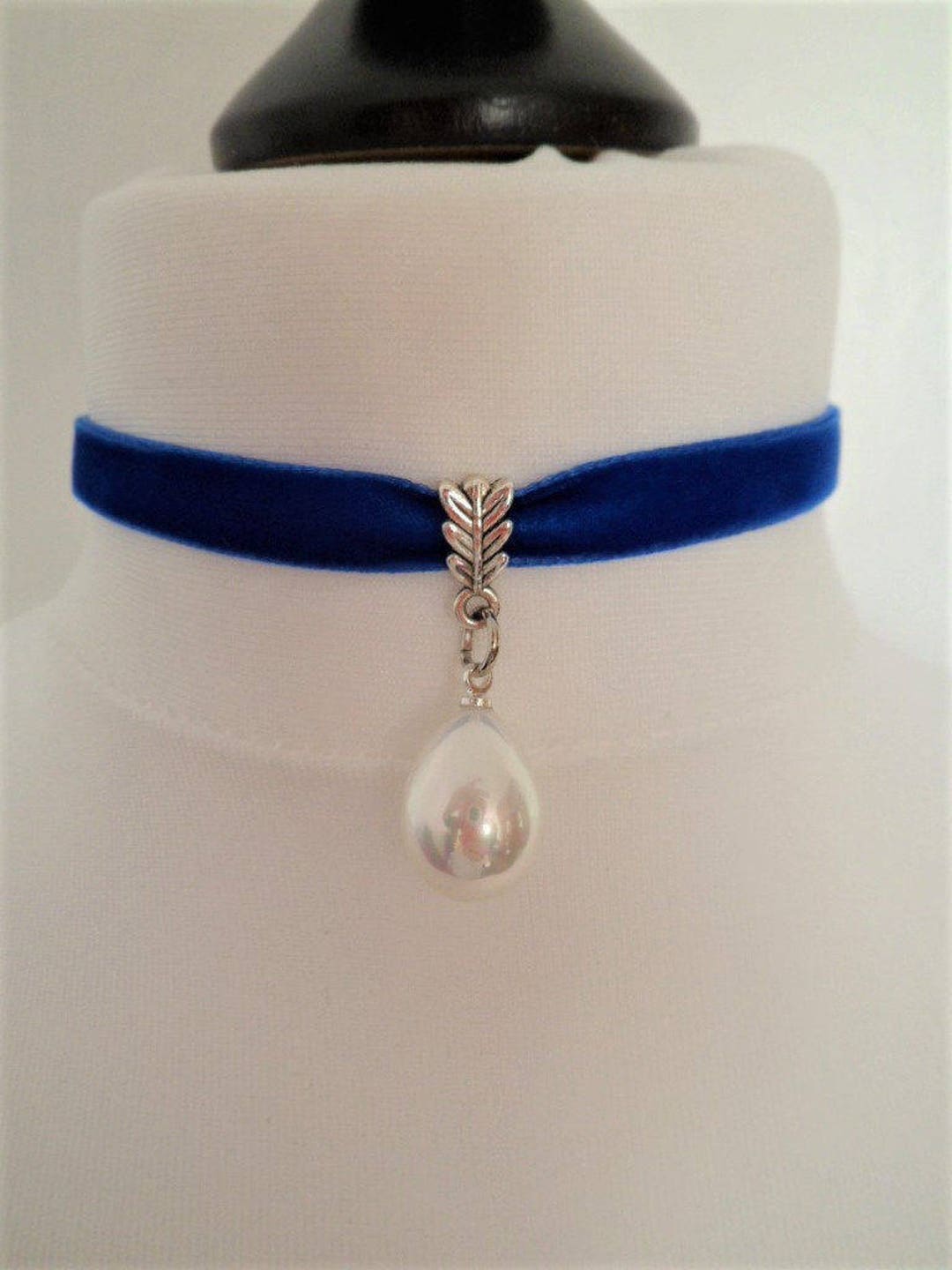 Pearl Velvet Choker Blue - Etsy UK