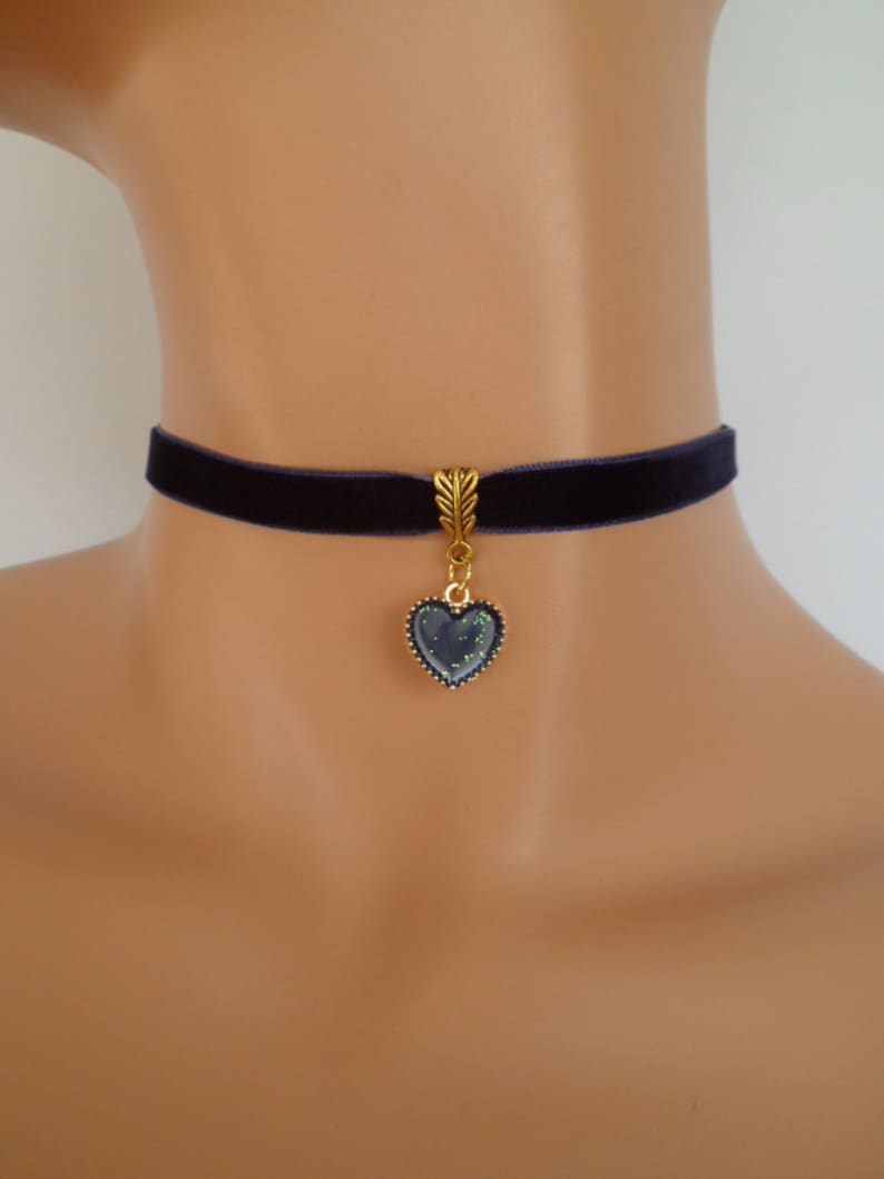 Blue Heart Choker Heart Necklace Heart Velvet Choker Navy - Etsy