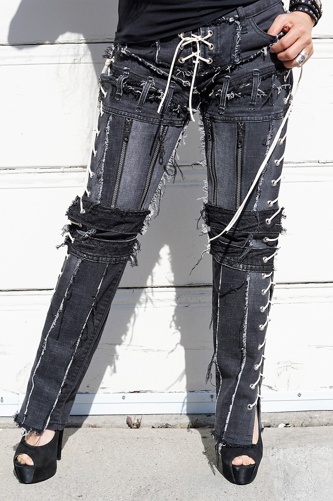 Denim on Denim Copper Style Side Open High Slit Lace Ups and Straight ...