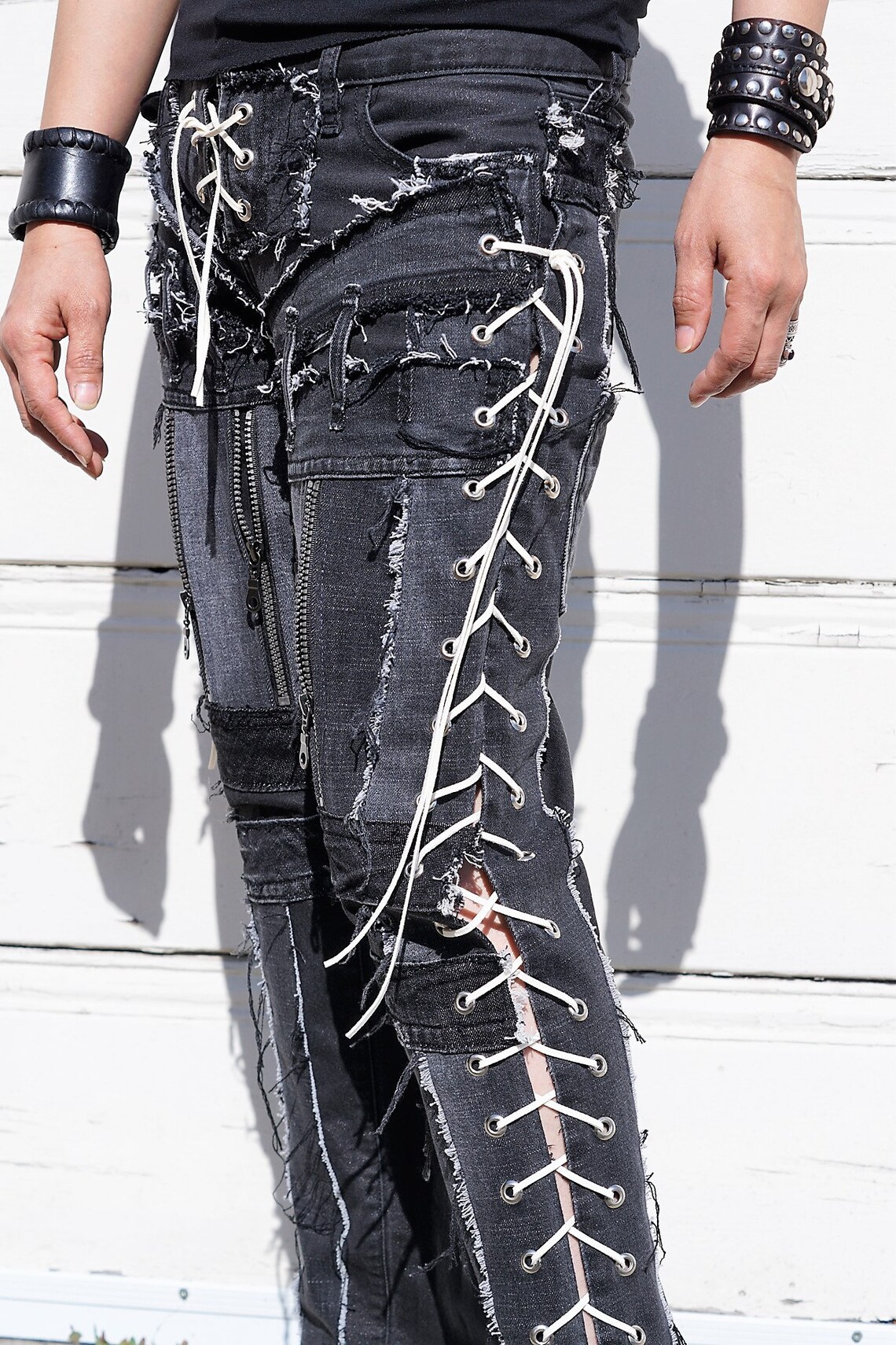 Denim on Denim Copper Style Side Open High Slit Lace Ups and Straight ...