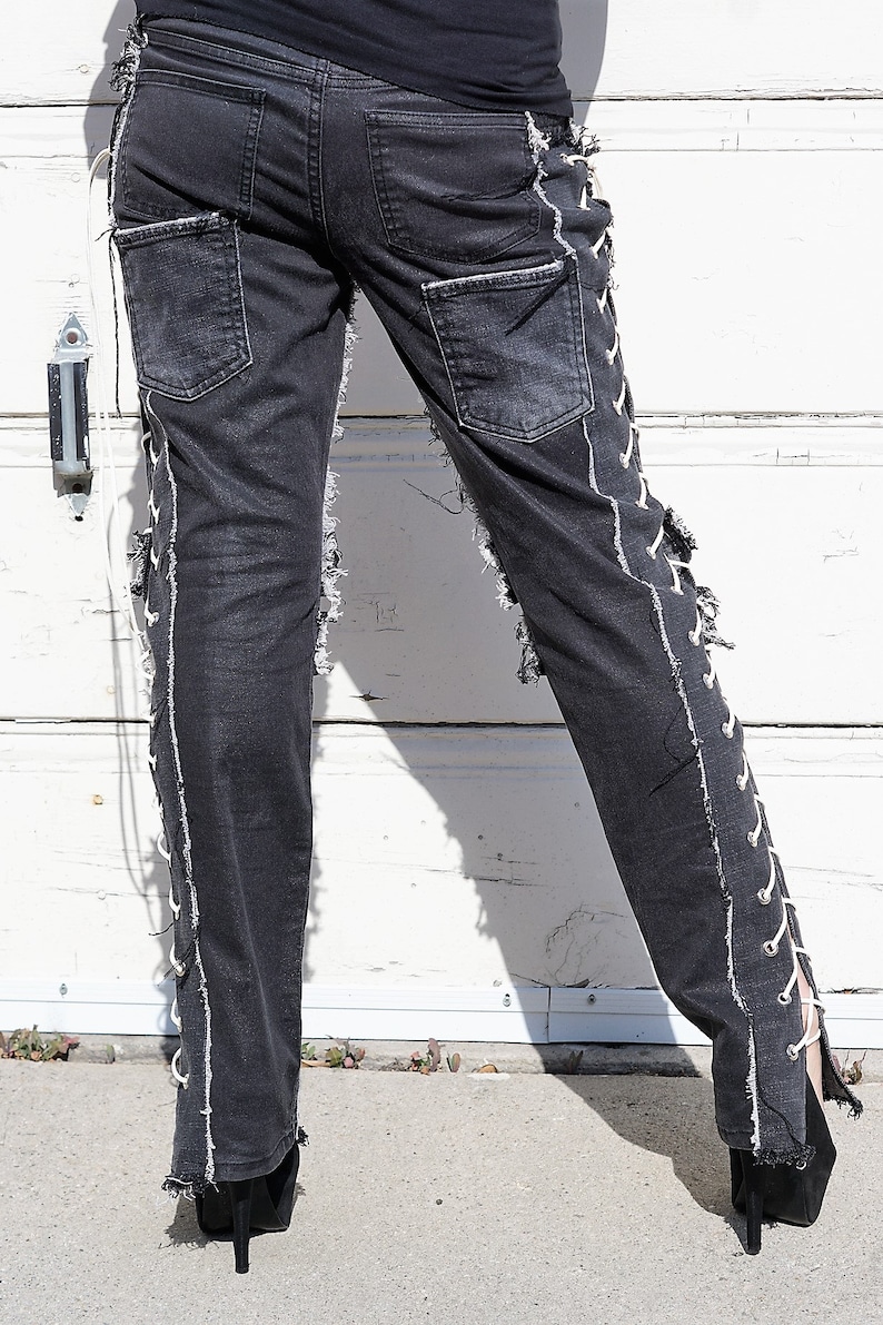 Denim on Denim Copper Style Side Open High Slit Lace Ups and Straight ...