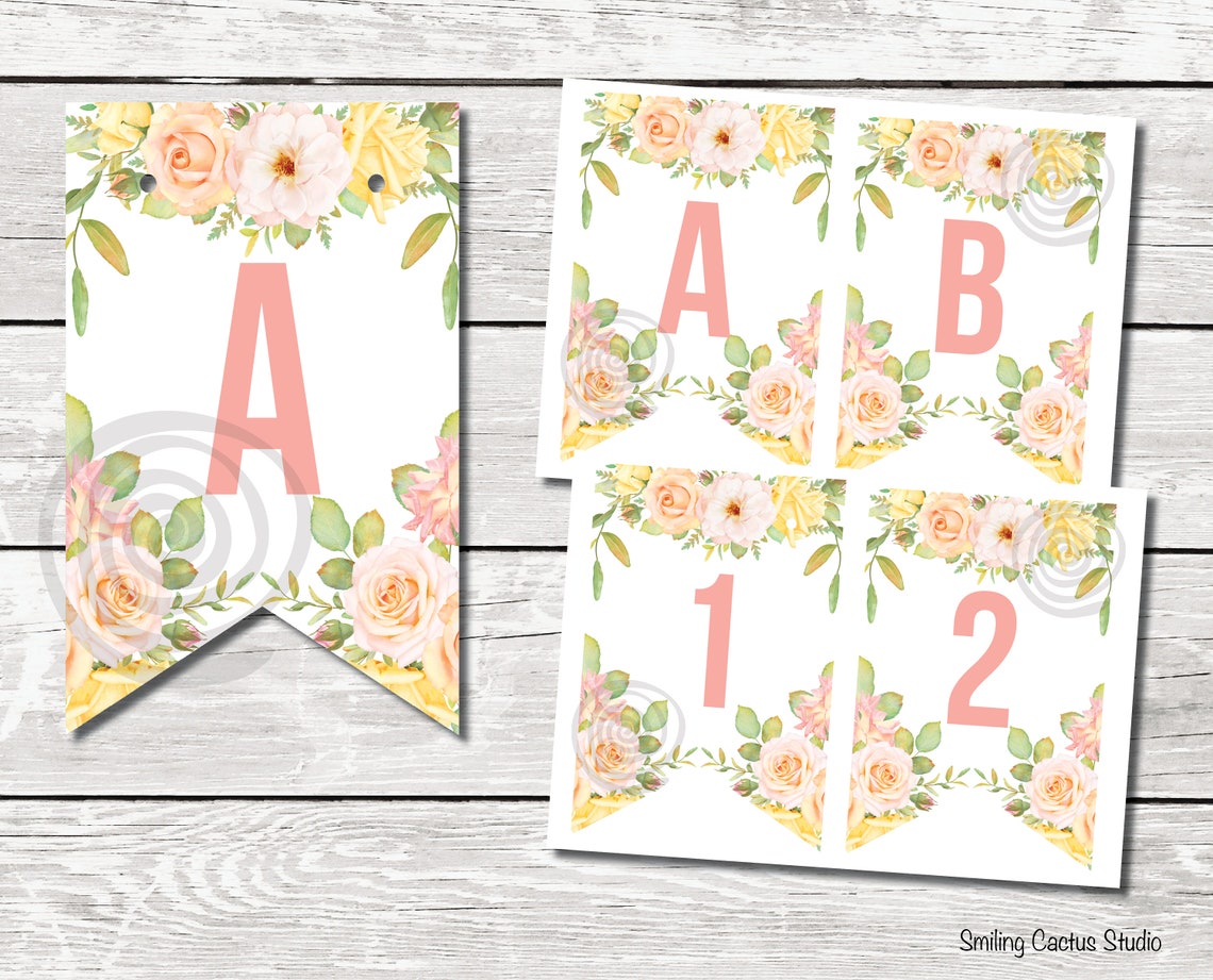 Floral Banner Alphabet Flower Birthday Decoration Printable - Etsy