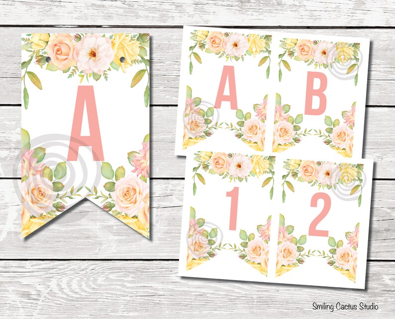 Floral Banner Alphabet Flower Birthday Decoration Printable - Etsy
