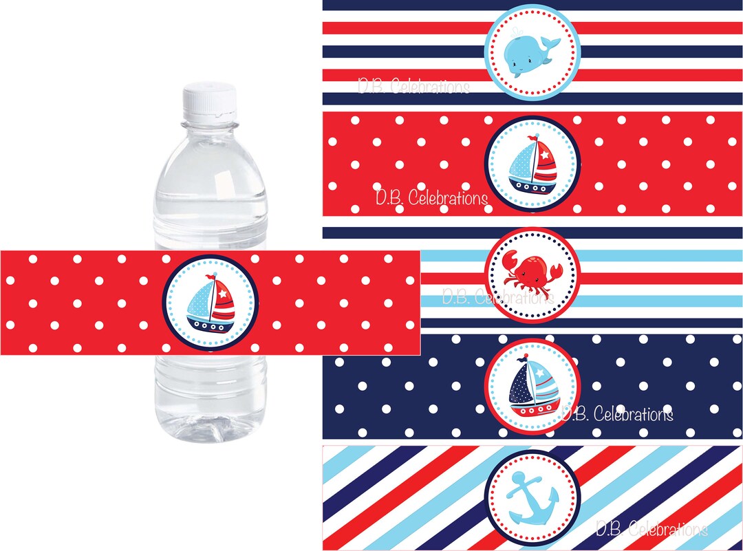 Nautical Water Bottle Label, Sailboat Water Bottle Wrap, Boy Baby ...