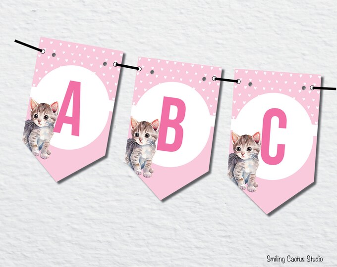 Pink Kitty Cat Banner Alphabet, Cat Birthday Letter Set, Printable ...