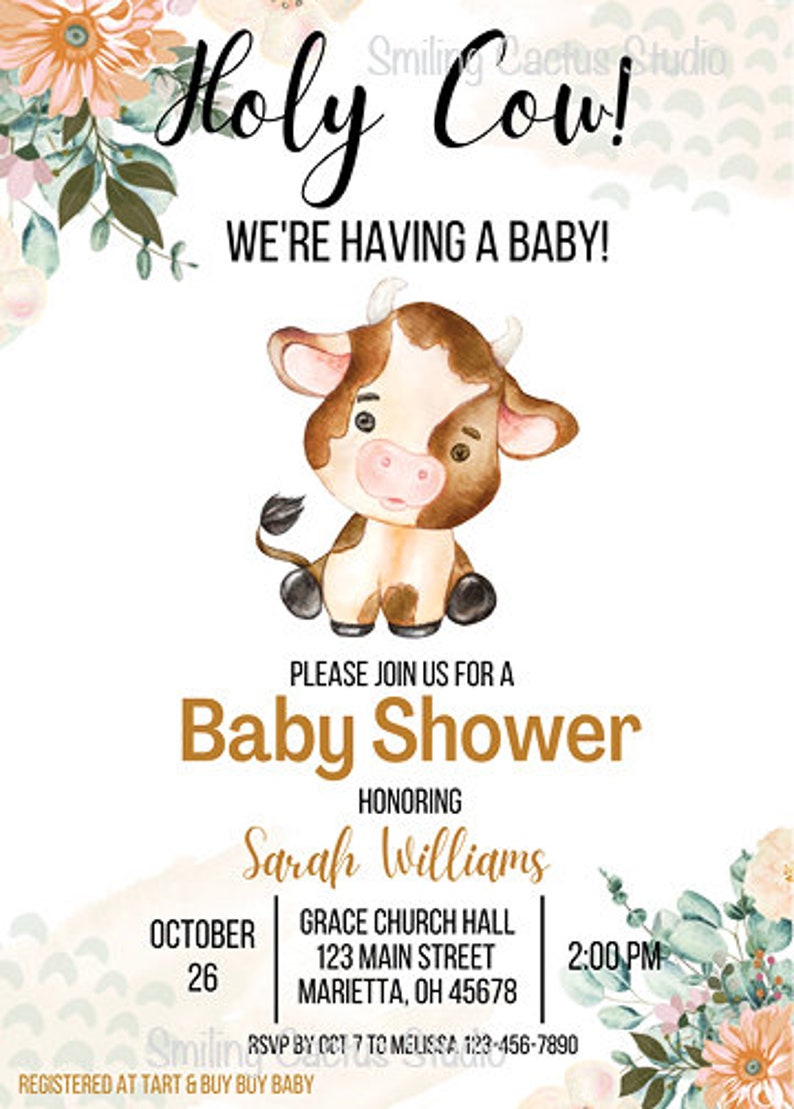 Cow Baby Shower Invitation Cow Invite Girl Baby Shower Farm - Etsy
