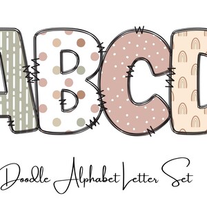 Boho Doodle Letter Set, Boho Clipart Alphabet Png, Shabby Chic Decor ...