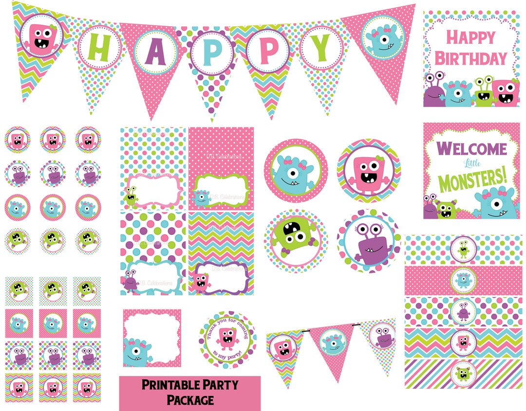 Monster Birthday Party Decorations, Girl Monster Party Decor, Printable ...