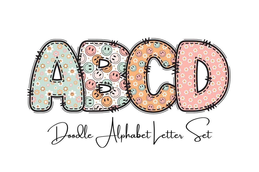 Retro Doodle Letter Set, Smiley Face Clipart Alphabet Png, Digital ...