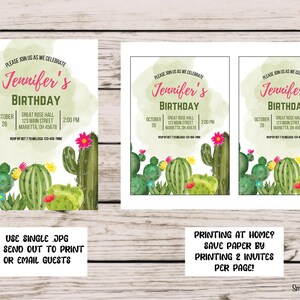 Watercolor Cactus Birthday Invitation, Cactus Party, Fiesta Invitation ...