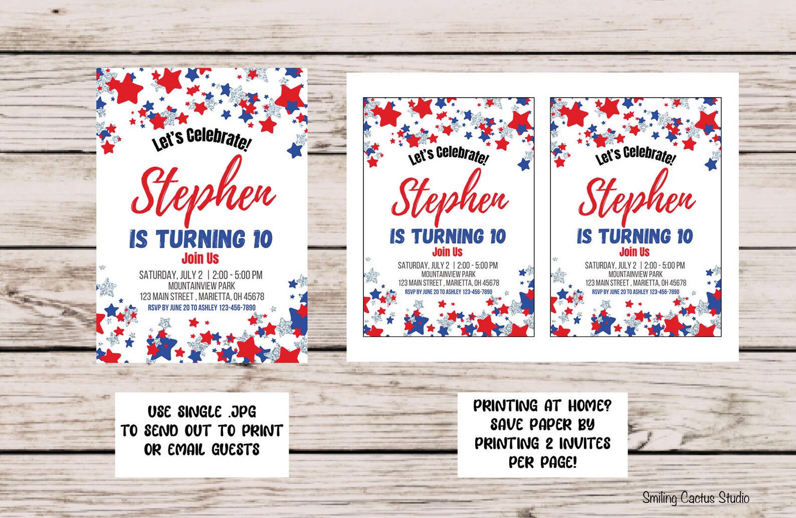 EDITABLE Patriotic Birthday Party Invitation, Stars and Stripes Invite ...