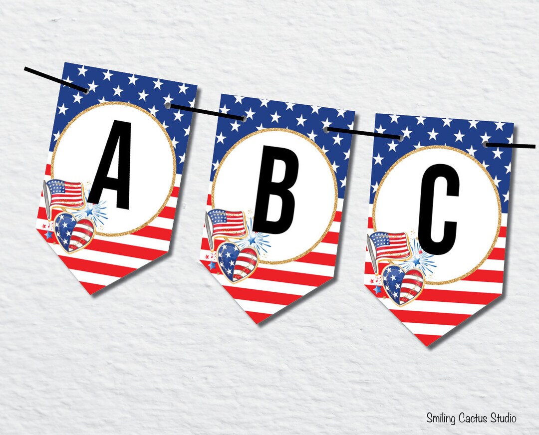 Stars and Stripes Banner Alphabet, America Banner Letters, 4th of July ...