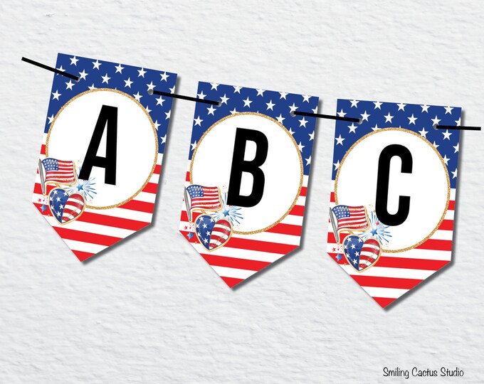 Stars and Stripes Banner Alphabet, America Banner Letters, 4th of July ...