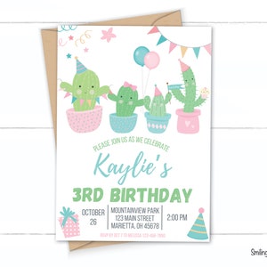 Cactus Birthday Invitation, Editable Cactus Party Invite, Cute Birthday ...