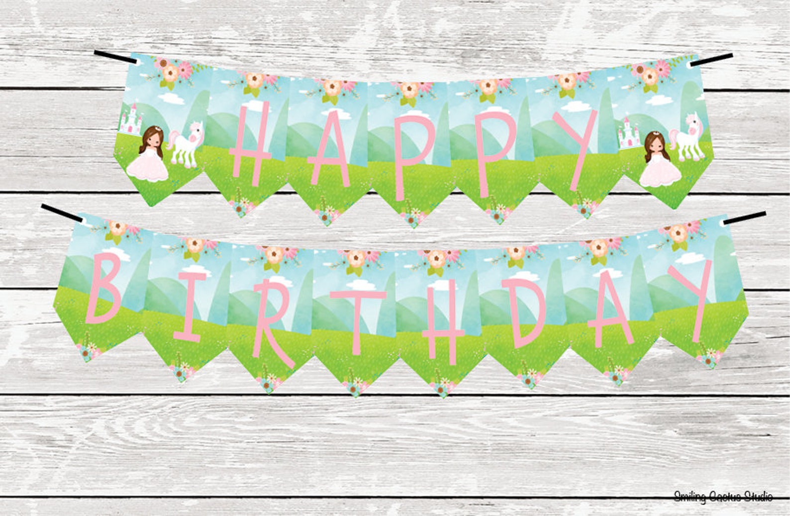 Princess Birthday Banner Happy Birthday Banner INSTANT - Etsy