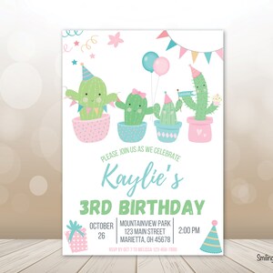 Cactus Birthday Invitation, Editable Cactus Party Invite, Cute Birthday ...