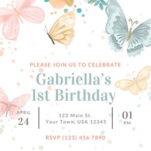 Butterfly Birthday Invitation, Butterfly Party, Editable Invitation ...