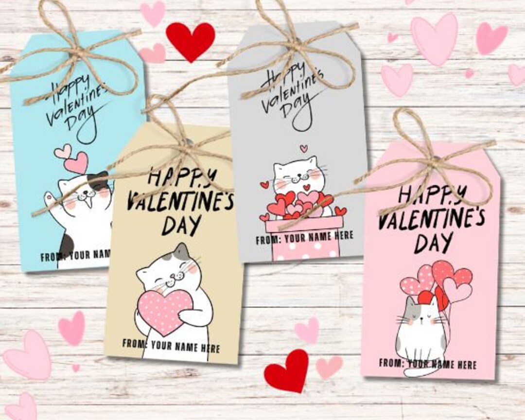 Editable Kitty Cat Valentine Favor Tag School Happy Valentine Day Gift ...