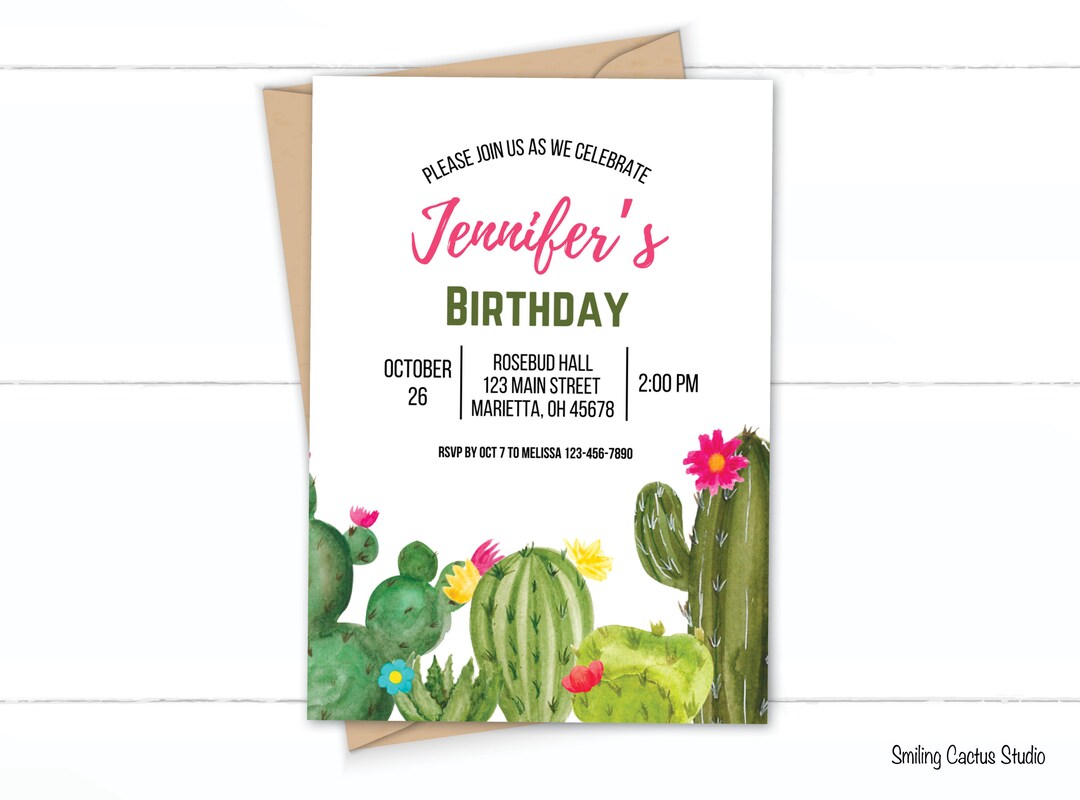 Cactus Birthday Invitation, Cactus Party, Fiesta Invitation, Editable ...