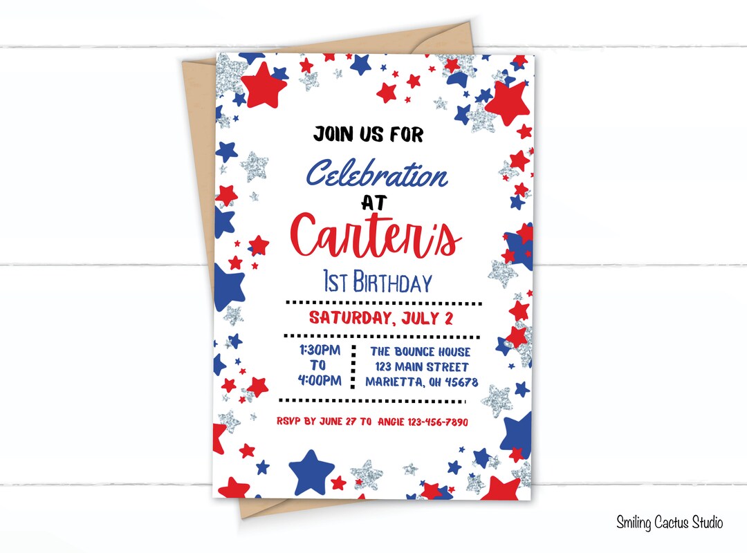 EDITABLE Patriotic Birthday Party Invitation, Stars and Stripes Invite ...