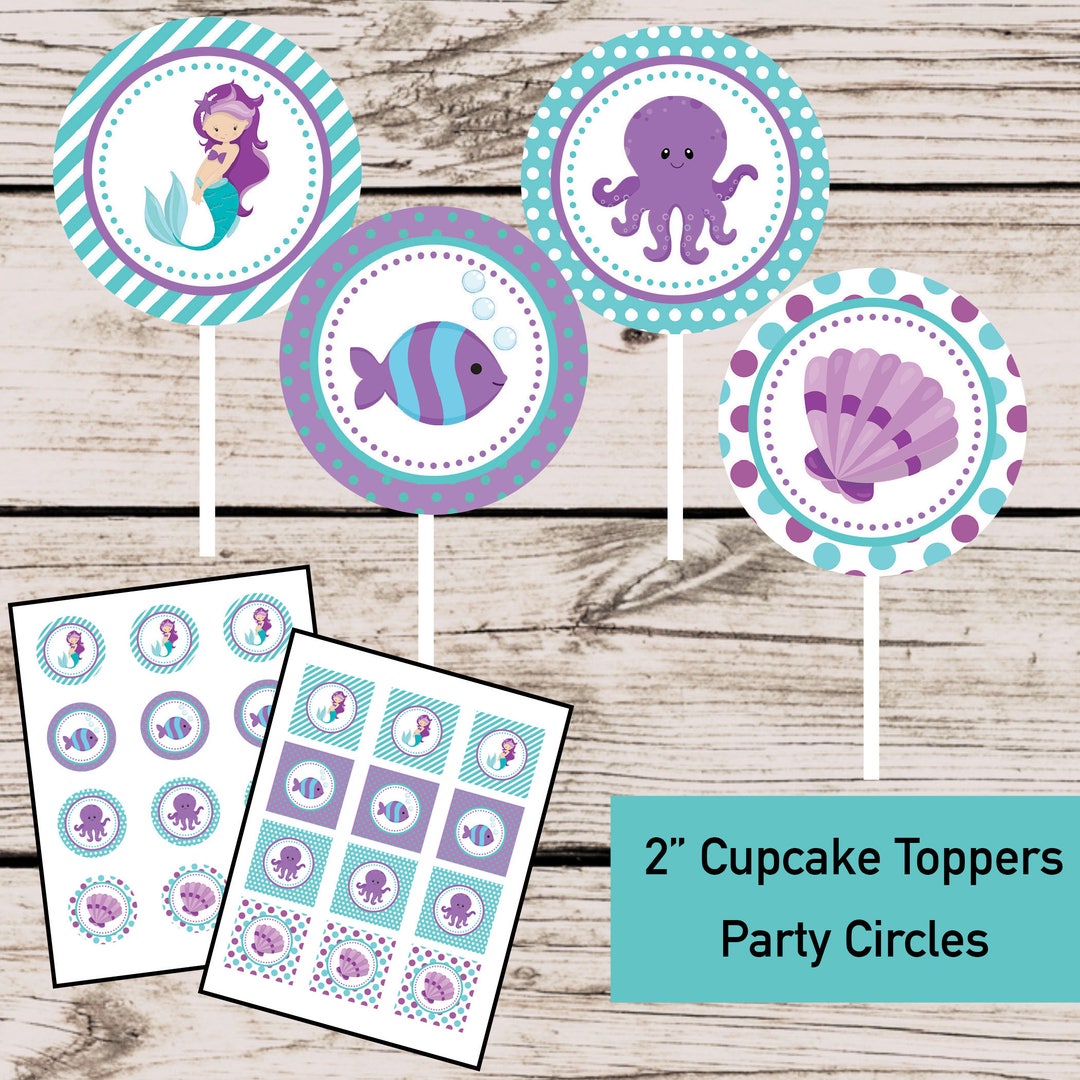 Mermaid Birthday Party Decoration, Purple Mermaid Cupcake Toppers ...
