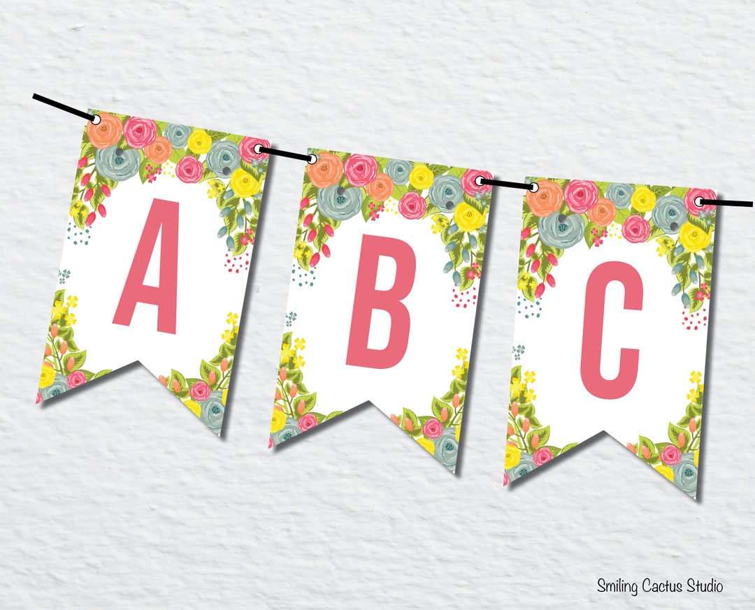 Floral Banner Alphabet, Flower Birthday Decoration, Printable Banner ...