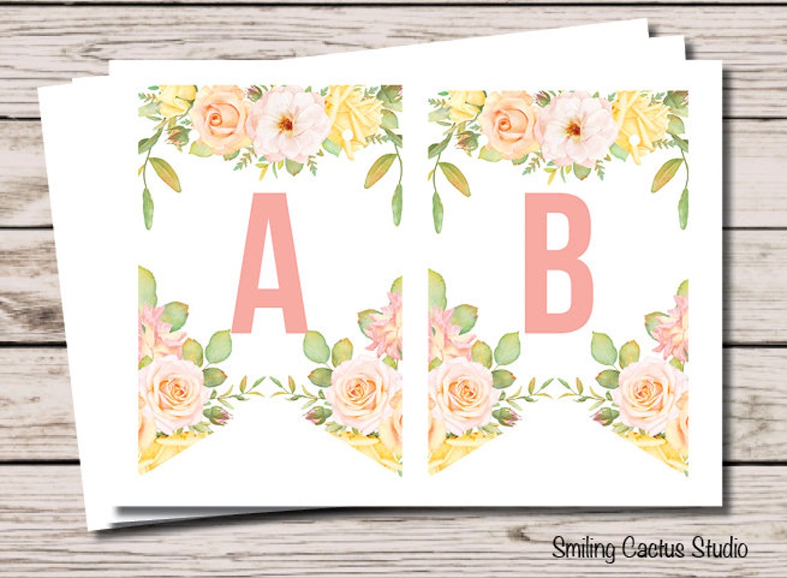 Floral Banner Alphabet Flower Birthday Decoration Printable - Etsy
