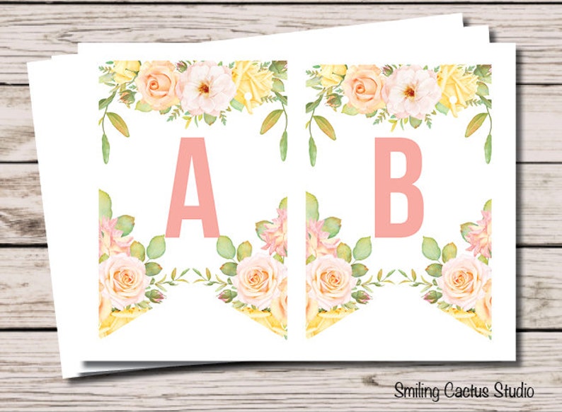 Floral Banner Alphabet Flower Birthday Decoration Printable - Etsy