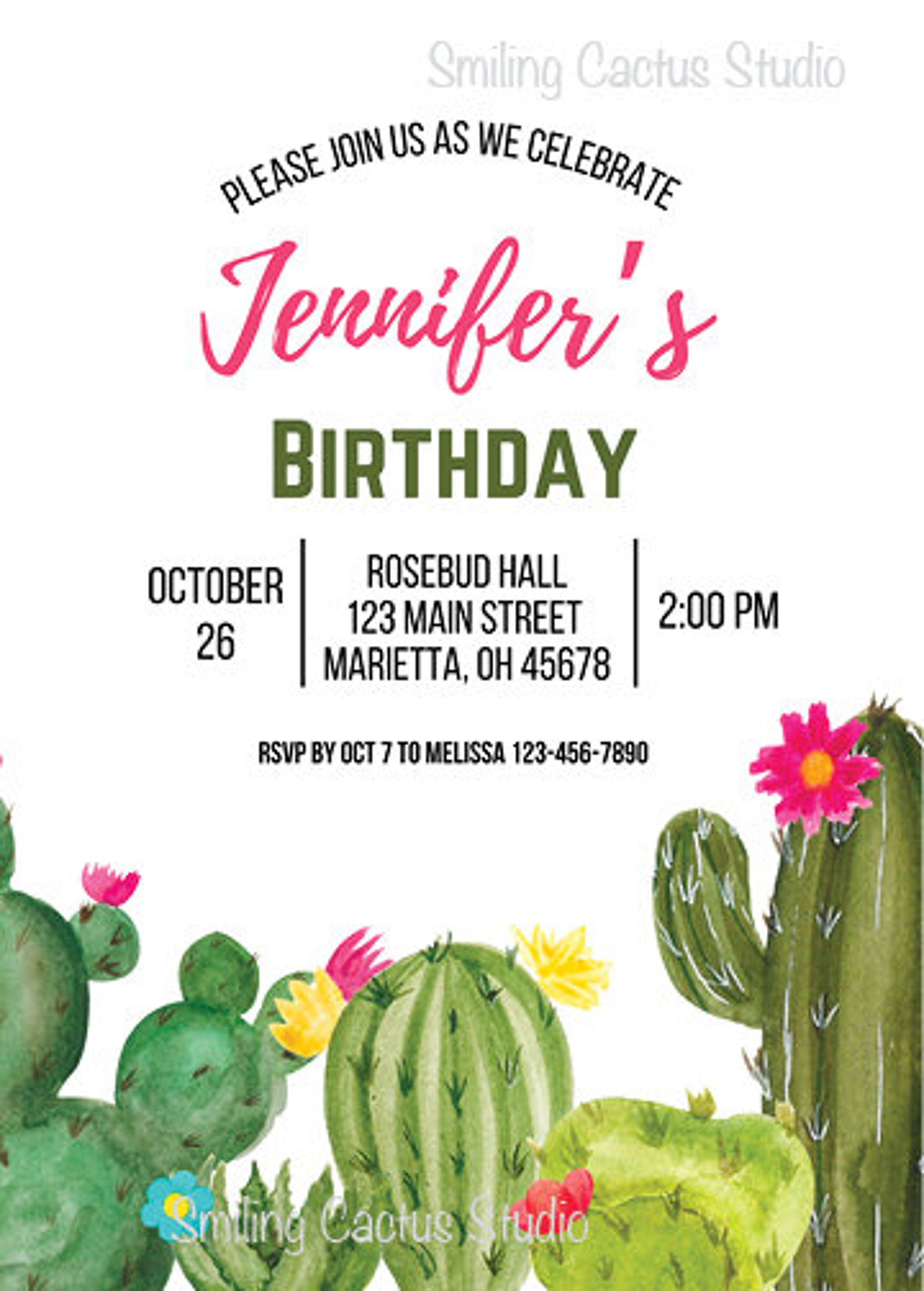 Cactus Birthday Invitation, Cactus Party, Fiesta Invitation, Editable ...