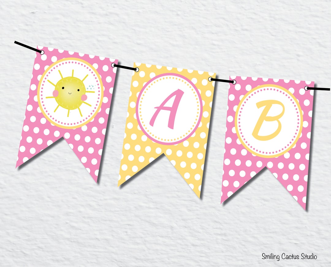 You Are My Sunshine Printable Birthday Banner Letters, Pink and Yellow ...