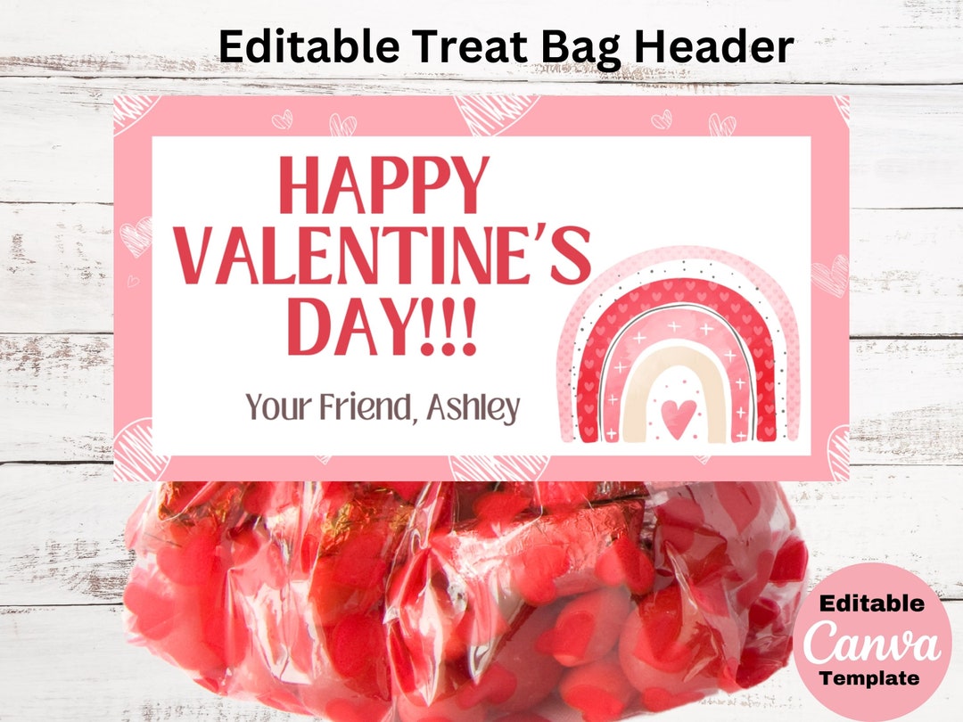 Editable Rainbow Valentine Treat Bag Header Valentines Day School Treat ...