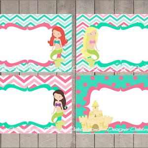 Mermaid Birthday Decoration, Food Label, Beach Party, Table Tent, Pool ...