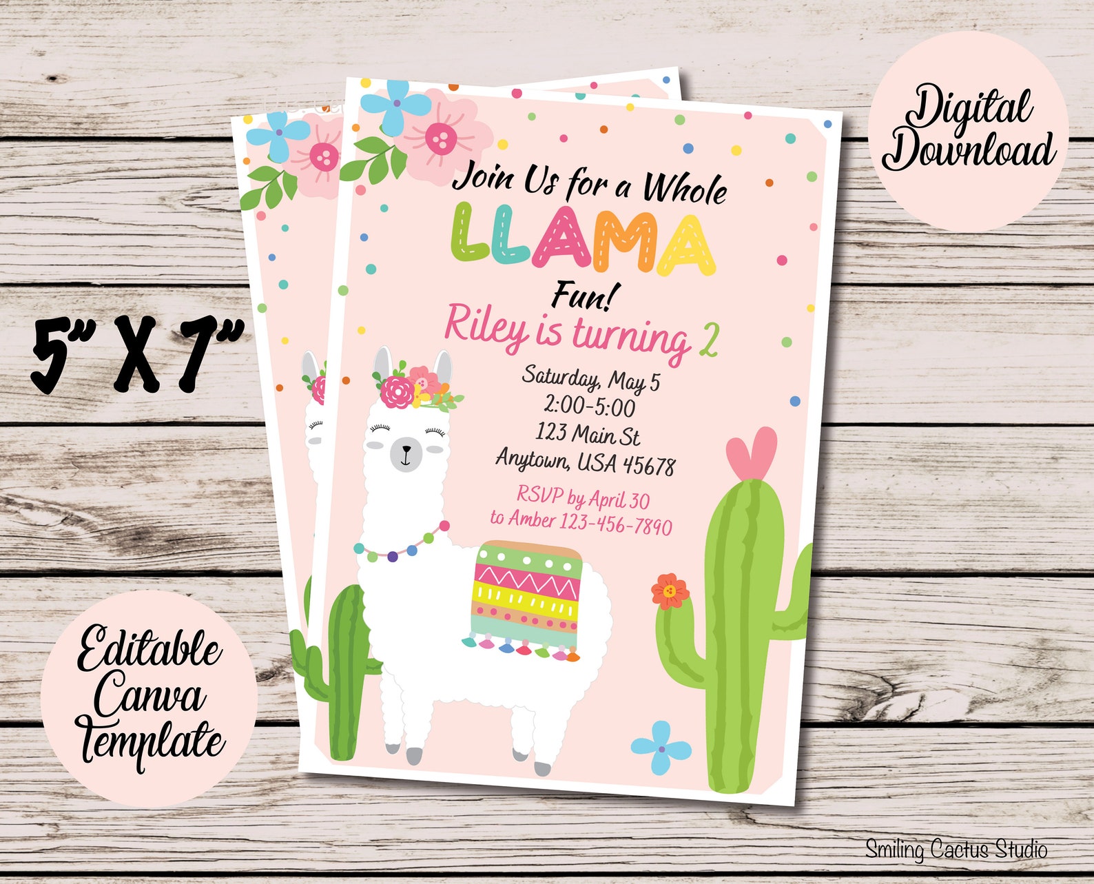 EDITABLE Llama Birthday Party Invitation Printable File - Etsy