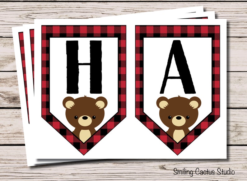 Flannel Bear Happy Birthday Banner INSTANT DOWNLOAD - Etsy