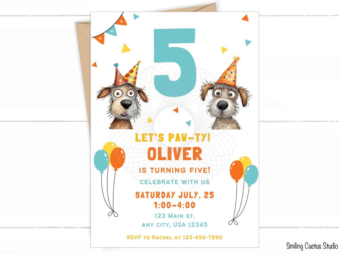 Dog Themed Birthday Party Invitation, Kids Birthday Invite, Dog ...
